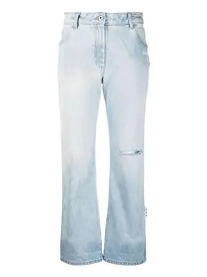 Off-White High-rise Distressed Straight-leg Jeans - Blue