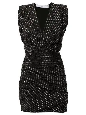 IRO PARIS Metallic Ruched V-neck Mini Dress - Black