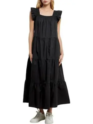English Factory English Factory Ruffle Detail Midi Dress Black