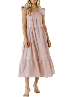 English Factory English Factory Ruffle Detail Midi Dress Dust Pink