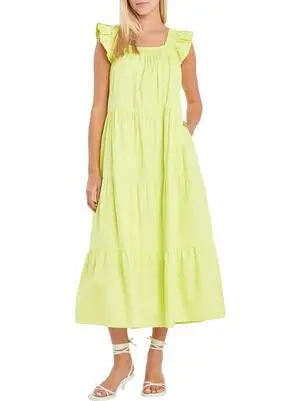 English Factory Ruffle Detail Midi Dress - Lime