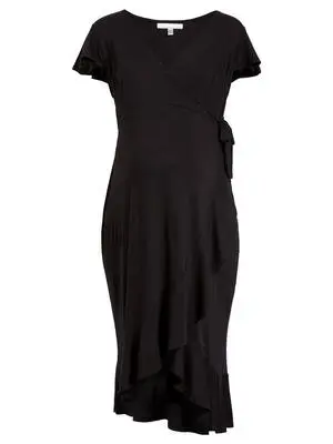 FOURTEENTH PLACE Flutter Sleeve Wrap Maternity Dress
