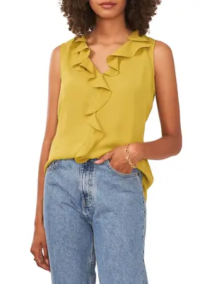 Vince Camuto Vince Camuto Ruffle Neck Georgette Blouse Avocado