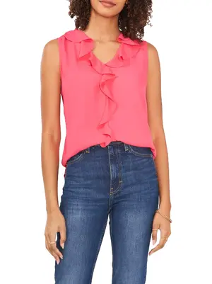 Vince Camuto Vince Camuto Ruffle Neck Georgette Blouse Geranium