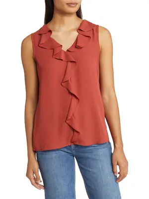 Vince Camuto Vince Camuto Ruffle Neck Georgette Blouse Rust