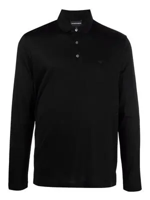 Emporio Armani Logo-print Long-sleeved Polo Top - Black