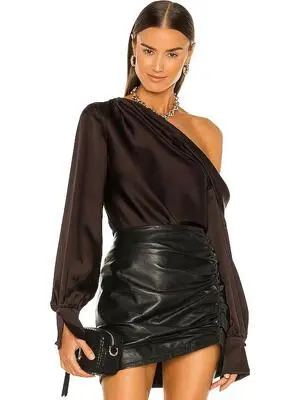 Simkhai SIMKHAI Alice One Shoulder Top Chocolate