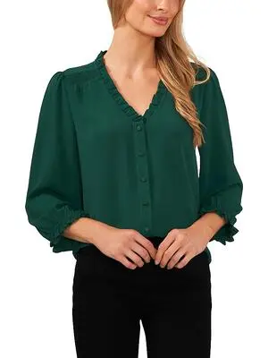 CECE DUPRAZ Ruffle Trim Blouse Alpine Green