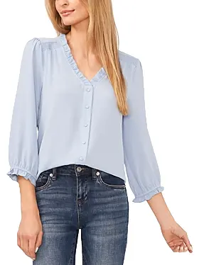 CECE DUPRAZ Ruffle Trim Blouse Blue Air