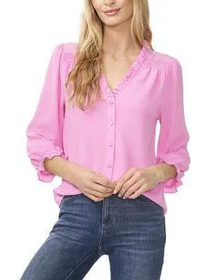 CECE DUPRAZ Ruffle Trim Blouse Bright Peony