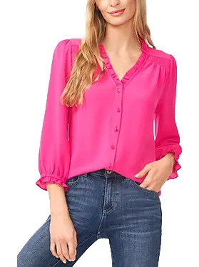 CECE DUPRAZ Ruffle Trim Blouse Bright Rose
