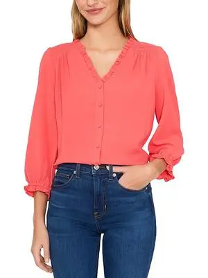 CECE DUPRAZ Ruffle Trim Blouse Calypso Coral