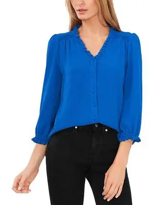 CECE DUPRAZ Ruffle Trim Blouse Deep Royal Blue