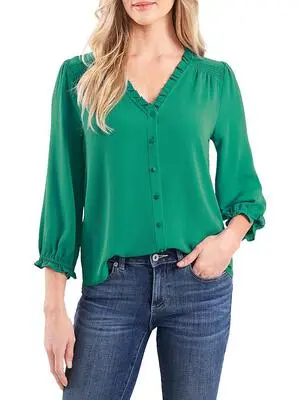 CECE DUPRAZ Ruffle Trim Blouse Lush Green