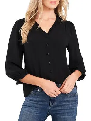 CECE DUPRAZ Ruffle Trim Blouse Rich Black