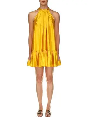 One33 Social Satin Jacquard Trapeze Minidress - Gold
