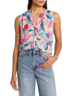 NYDJ NYDJ Print Pleat-Back Sleeveless Blouse Graceway
