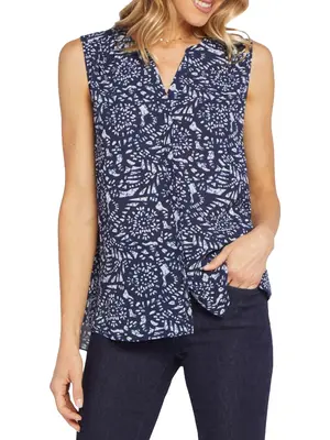 NYDJ NYDJ Print Pleat-Back Sleeveless Blouse Sugarloaf