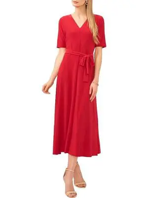 Chaus V-neck Tie Waist Knit Dress - Berry Spice