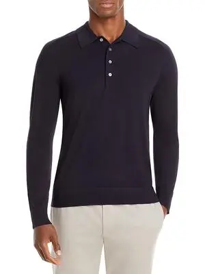 Theory Regal Wool Long Sleeve Polo Shirt - Navy
