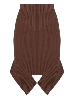 ANDREĀDAMO Rib-knit Asymmetric Skirt - Brown