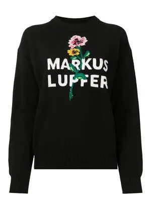 Markus Lupfer Floral Logo Merino Jumper - Black