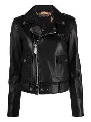 Philipp Plein Leather Biker Jacket - Black