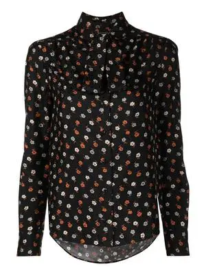 Saint Laurent Floral-print Long-sleeve Blouse - Black