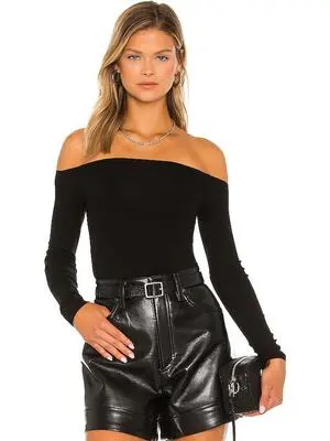 Enza Costa Silk Rib Off The Shoulder Long Sleeve Top - Black
