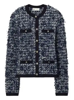 Tory Burch Kendra Tweed Cardigan - Navy/ivory