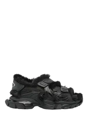 Balenciaga Faux-fur Track Sandals - Black