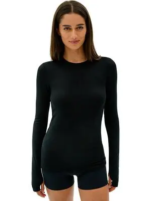 Splits59 Louise Ribbed Long Sleeve Top - Black