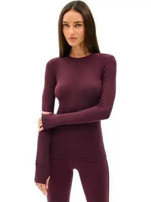 Splits59 Louise Ribbed Long-sleeve Shirt - Dark Cherry