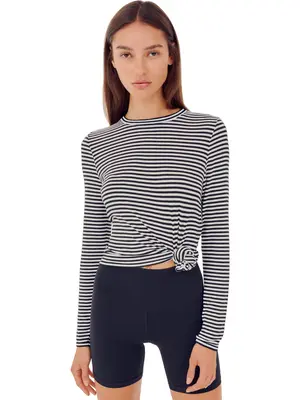 Splits59 Louise Ribbed Long Sleeve Top White/black Stripe