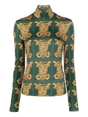La DoubleJ Tiger Tile-print Turtleneck Top - Green