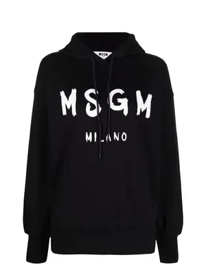 MSGM Logo-print Cotton Hoodie - Black