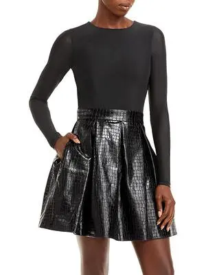 Alice + Olivia Chara Faux Leather Mini Dress - Black