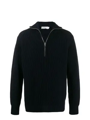 Closed Ribbed Wool Half-zip Sweater - Blue