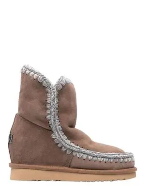 Mou Crochet Stitch-trim Wedge Boots - Brown