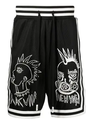 HACULLA. Embroidered Mesh-panel Basketball Shorts - Black
