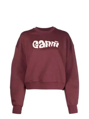 GANNI Logo-print Balloon-sleeved Sweatshirt - Red