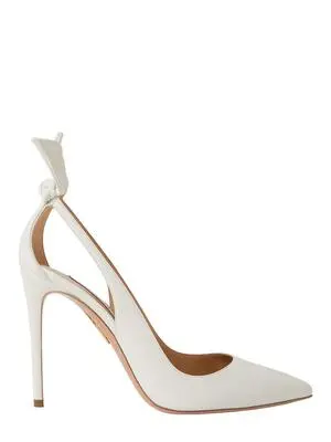 AQUAZZURA Bow Tie 105 Cutout Leather Pumps - White