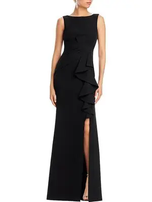 Eliza J Sleeveless Ruffled Gown - Black