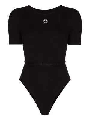 MARINE SERRE Embroidered Logo Bodysuit - Black