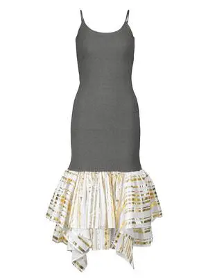 JW Anderson Ribbed-knit Cotton And Satin Midi Dress - Multicoloured