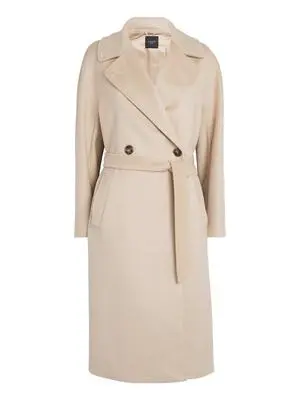 Max Mara Virgin Wool Belted Coat White