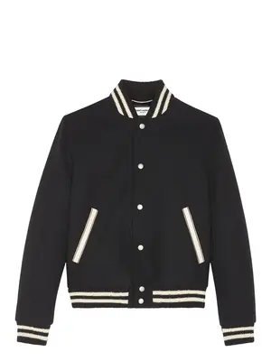 Saint Laurent Wool-rich Logo Bomber Jacket - Black