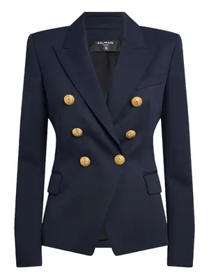 Balmain Wool Double-Breasted Blazer Navy