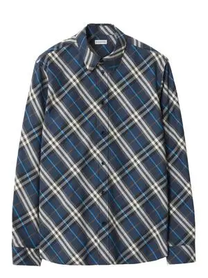 Burberry Cotton Poplin Check Shirt - Blue