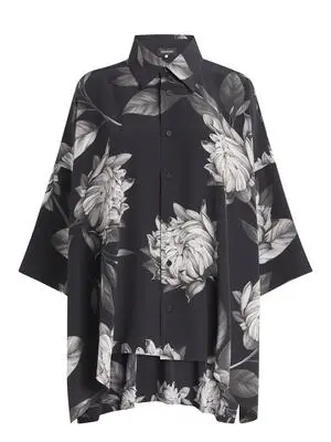 Eskandar Silk Floral Shirt - Grey